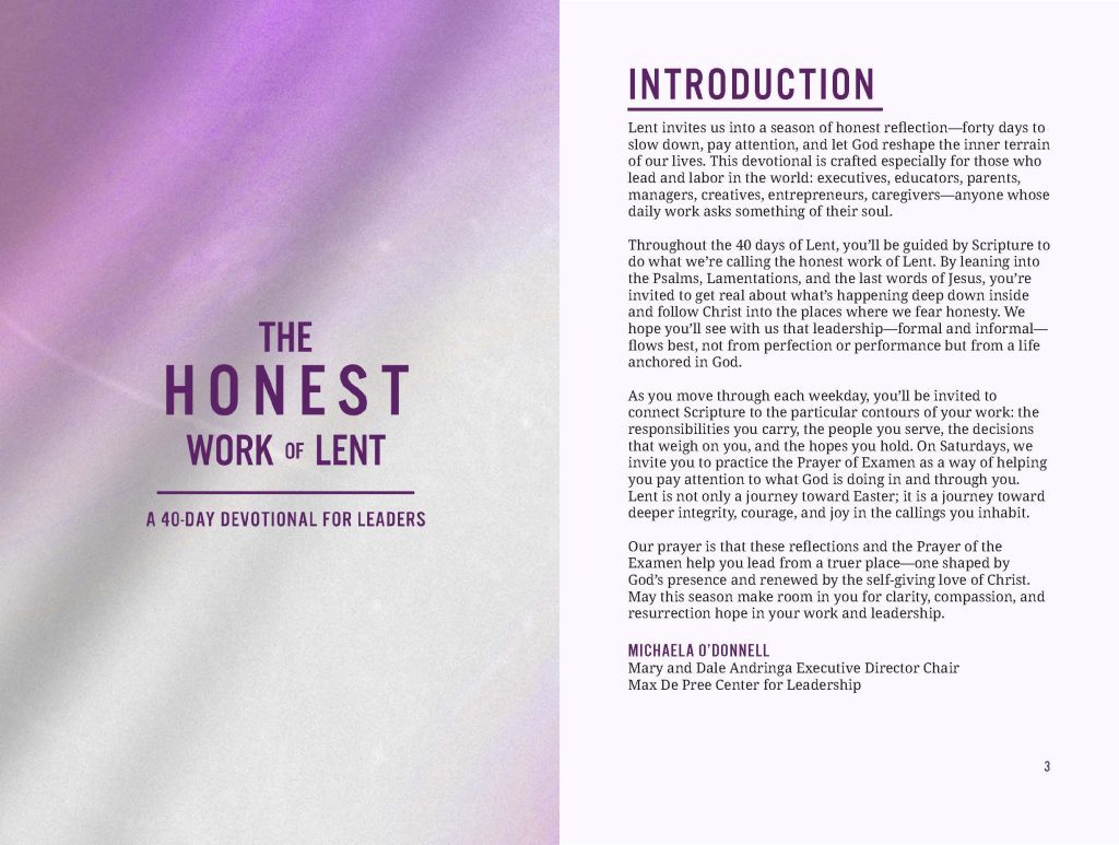The Honest Work of Lent: A 40-Day Devotional for Leaders - De Pree Center